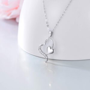 14k White Gold Diamond Heart Pendant Necklace for Women, Fine Anniversary Jewelry for Wife/Girlfriend, Love Gifts for Her (0.1ct), 16+1+1 Inch