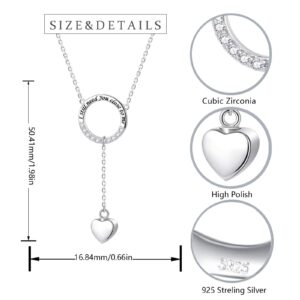 S925 Sterling Silver Heart Cremation Urn Necklace for Ashes Jewelry Memorial Circle Pendant Necklace with CZ I Still Need You Close to Me for MomDadGrandmaGrandpa (Purely Love), 1.06 * 0.79