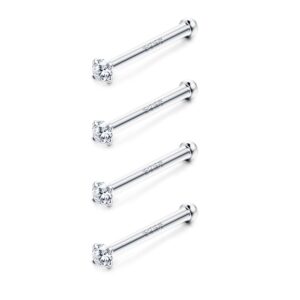 sllaiss 4pcs sterling silver nose rings studs for women men inlaid 1.5mm 2mm austrian cz silver 20g cartilage piercing 925 nose piercing (1.5)