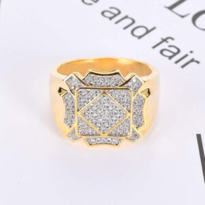 LKV 14K Hiphop Ring Gold Plated Iced Out Diamond CZ Eternity Wedding Engagement Band Ring for Men Women (GOLD, 11)