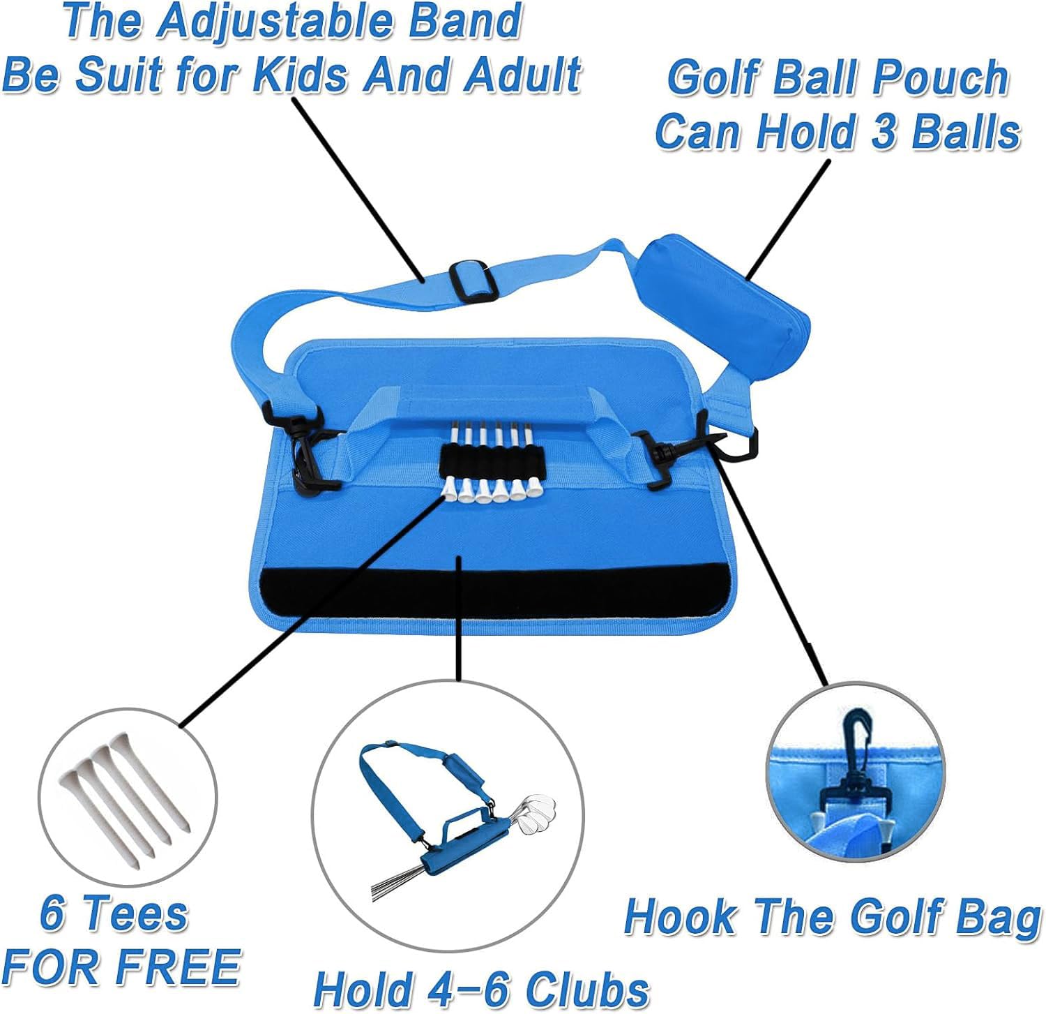 FINGER TEN Golf Club Bag Mini Lightweight for Men Women Ladies Kids with/without Ball Pouch Pack, Portable for Driving Range Carrier Course Training Case (1Pc in Blue with Ball Pouch)