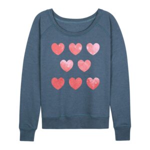 instant message - watercolor hearts - ladies french terry pullover - size 1x heather blue