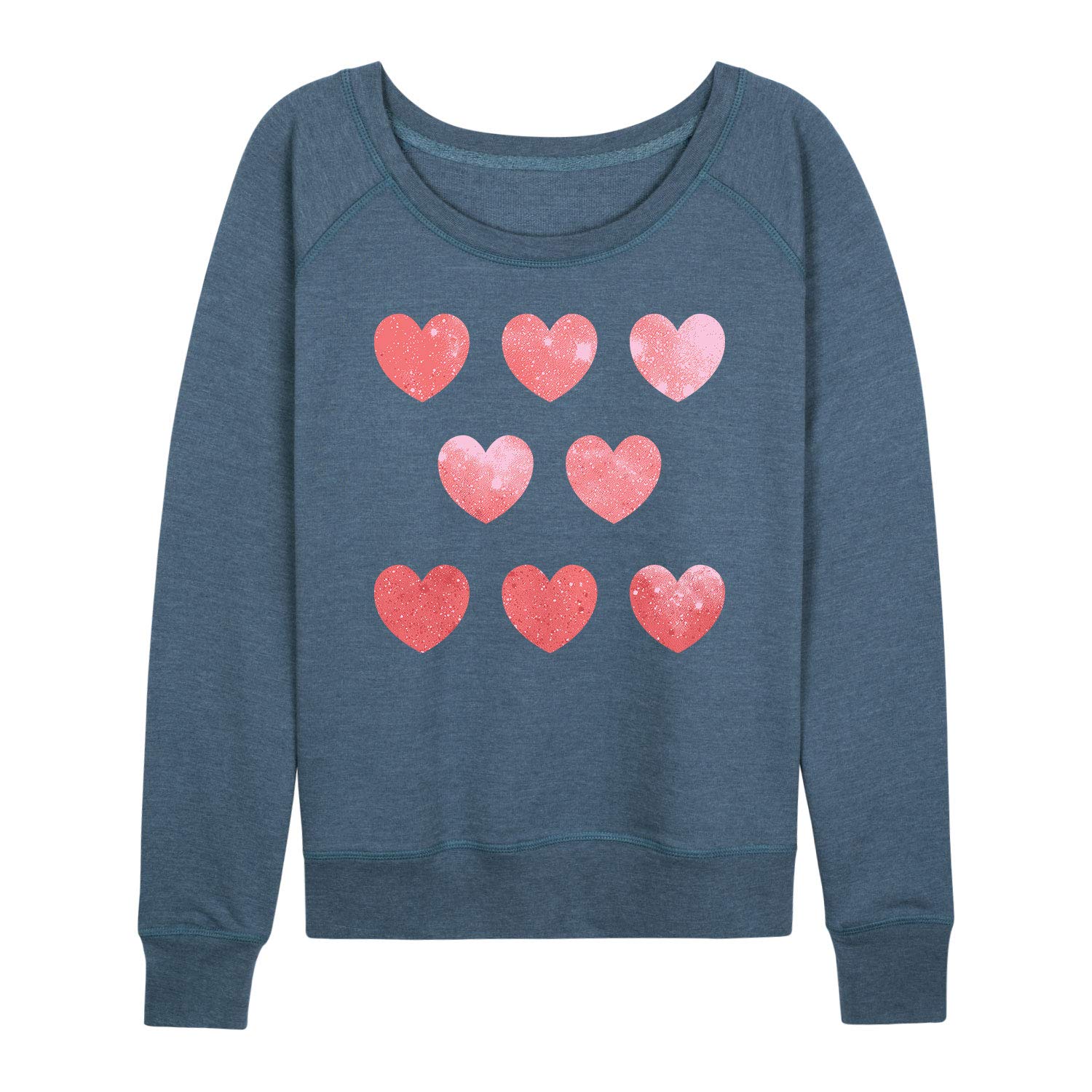 Instant Message - Watercolor Hearts - Ladies French Terry Pullover - Size 1X Heather Blue