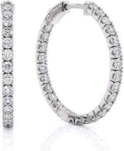 1 carat diamond inside out hoop earrings for women in 14k white gold g-h secure lock by beverly hills jewelers