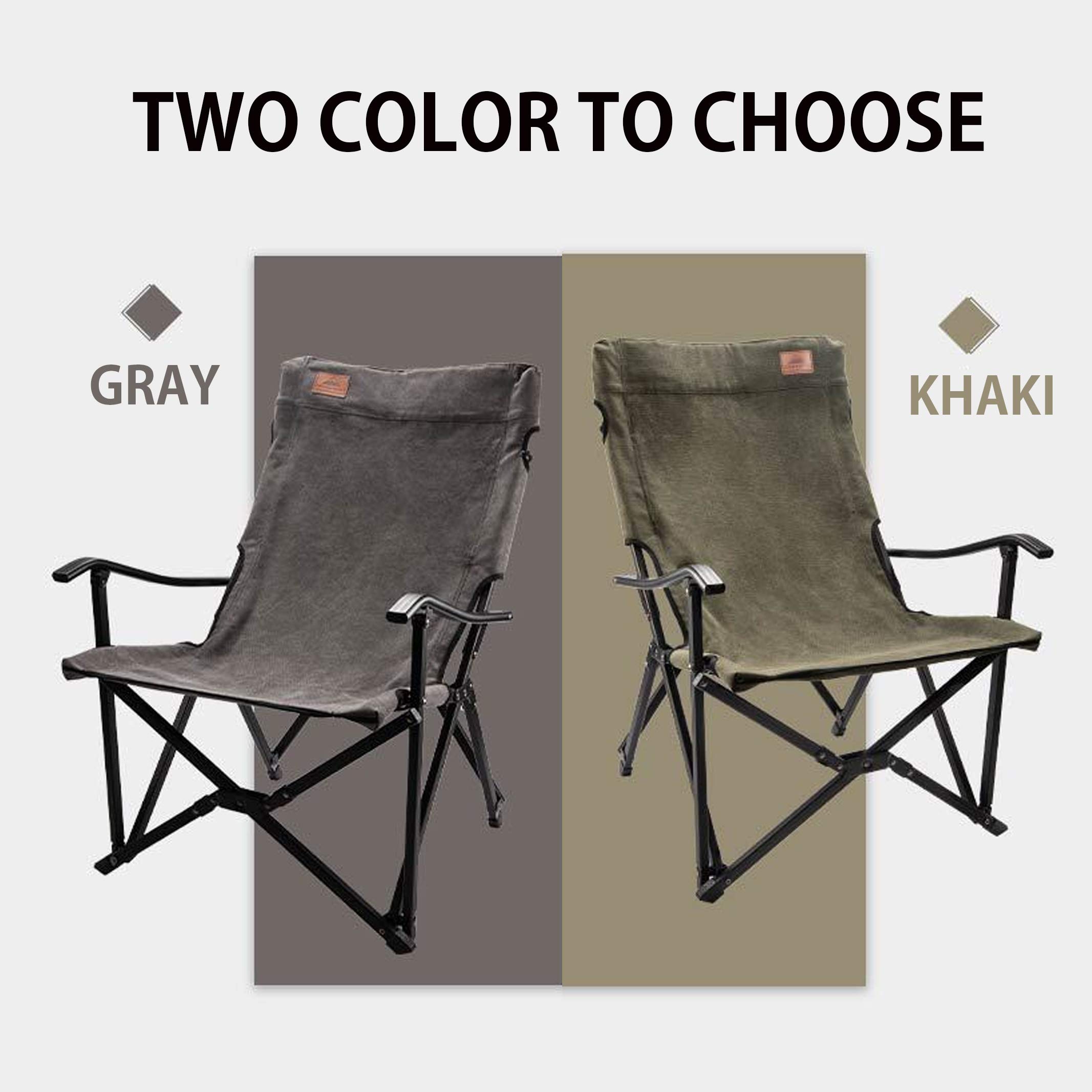 CAMPINGMOON Foldable Cotton Canvas Campfire Bonfire Open Fire Pits Camping Chair Low Style Chair Khaki F-1003C-K