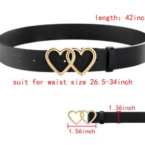 Ayliss Women Leather Waist Belt Fashion Casual Jeans Belt with Double Heart Shape Buckle Dress Pants (Black and White)