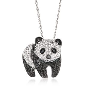 ross-simons 0.10 ct. t.w. black and white diamond panda pendant necklace in sterling silver. 20 inches