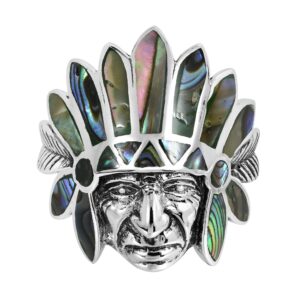 aeravida native american style abalone shell inlay .925 sterling silver ring | elegant wedding rings for women | casual comfort fit silver rings for women, men | gift for men (11)