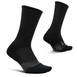 feetures merino 10 cushion crew sock stripe (1 pair) large, charcoal