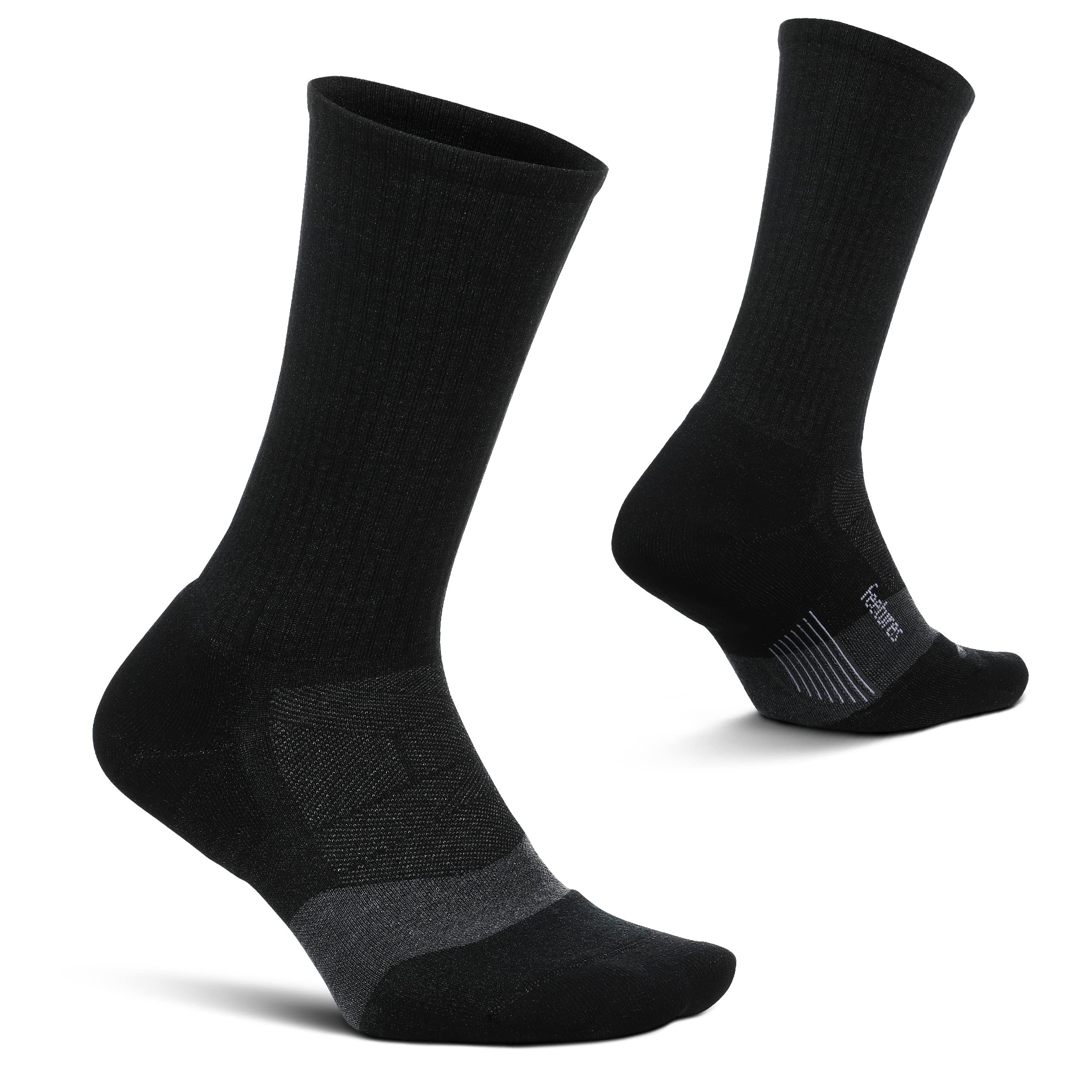 Feetures Merino 10 Cushion Crew Sock Stripe (1 pair) Large, Charcoal