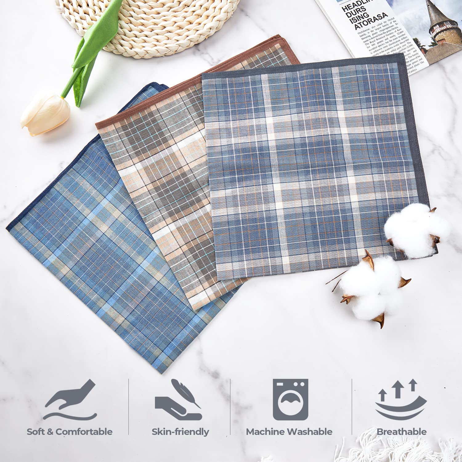 Ohuhu Men's Handkerchiefs Cotton, Handkerchief Mens Hanky