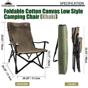 CAMPINGMOON Foldable Cotton Canvas Campfire Bonfire Open Fire Pits Camping Chair Low Style Chair Khaki F-1003C-K