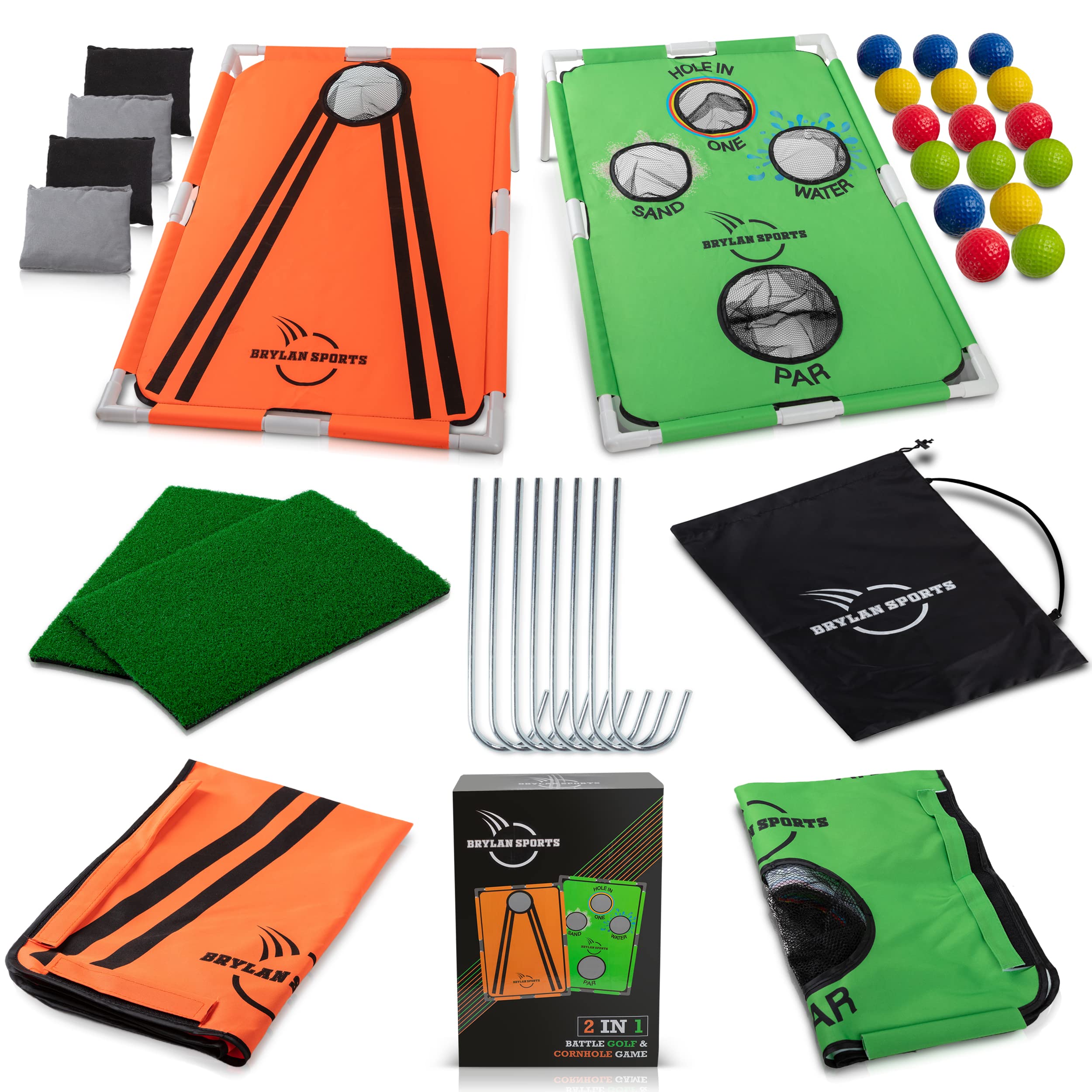 Brylan Sports 2 in 1 Chipping Golf and Cornhole Game Set - with All Accessories Including Cornhole Carrying Case and Perfect for Backyard Games, Outdoor Yard Games and Camping Games.