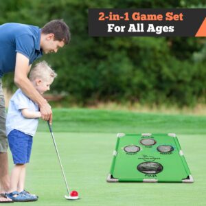 Brylan Sports 2 in 1 Chipping Golf and Cornhole Game Set - with All Accessories Including Cornhole Carrying Case and Perfect for Backyard Games, Outdoor Yard Games and Camping Games.