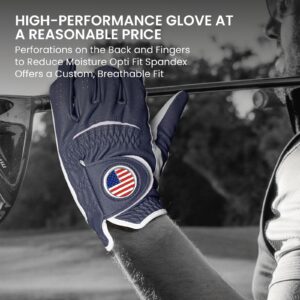 FINGER TEN Golf Gloves Men Left Handed Golfer 2 Pack Right Hand with Ball Marker Leather Premium Weathersof Grip Soft Mens Golf Glove (Blue,Medium,Worn on Right Hand)