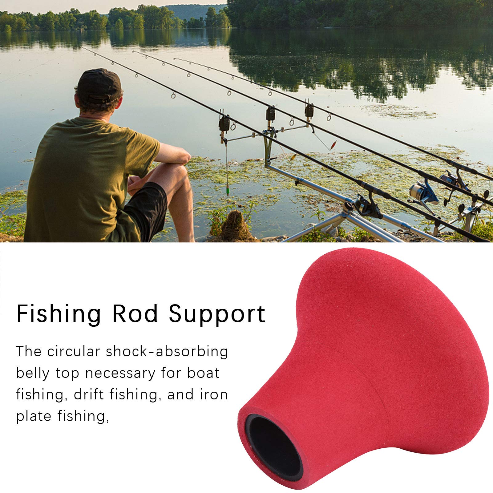 Fishing Rod Butt Cushion, Spherical EVA Practical Fishing Rod Support, Salt Water Resistant Shock‑Absorbing Not Slip Drift Fishing for Boat Fishing(red)