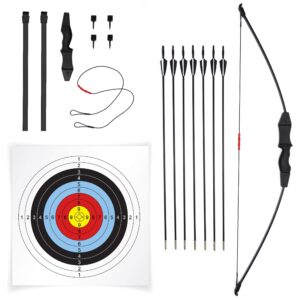 jakuna 45" bow and arrow recurve set for youth beginners bow kit for backyard sport archery set with 7 arrows 10 target face 18lb for teens and junior gift outdoor sports (black)