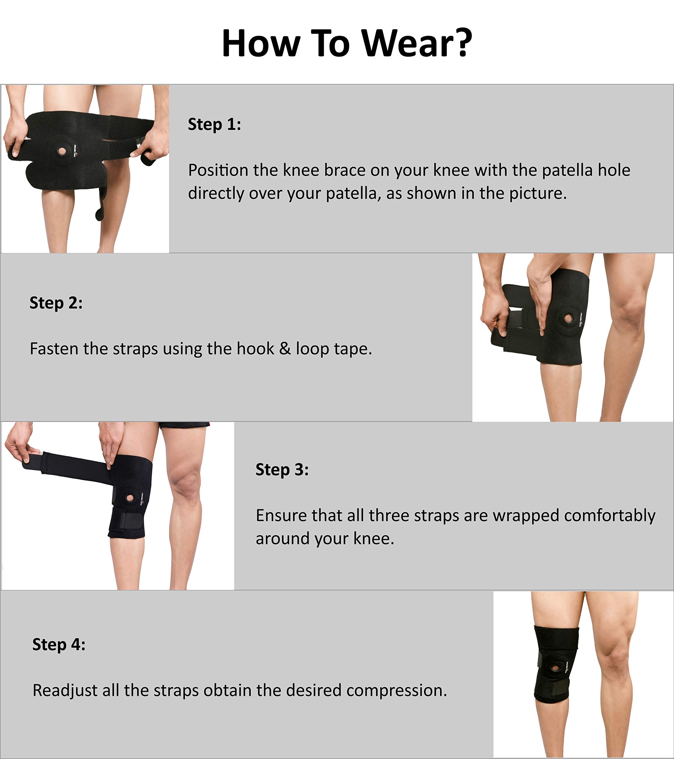 Wonder Care Knee Brace for Knee Pain Relief Open Patella Support for Arthritis, Meniscus Tear, Ligament Tear, Sports Injury, Neoprene Gym Knee wrap for Men and Women (Universal Size: 14.8"-22")