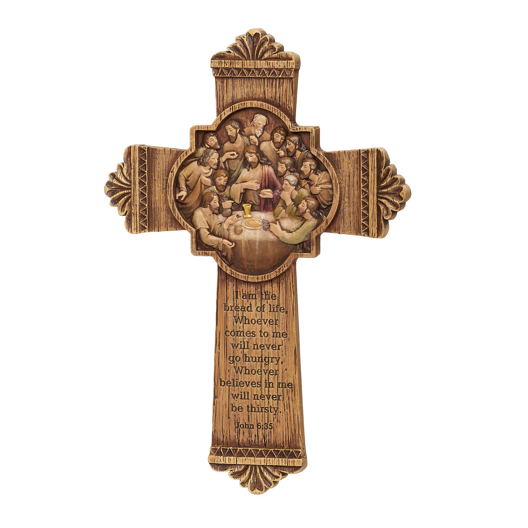 Joseph's Studio by Roman - Last Supper Wall Cross, Carved Wood Look, Renaissance Collection, 10.25" W, Resin and Stone, Decorative, Spiritual, Religious, Durable, Long Lasting