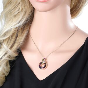 GEMMANCE Mother's Day Gifts Round Bubble Necklace Made with Austrian Crystals, Volcano Rainbow Stone, Rose Gold Plated, 18”+2”Chain