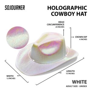 SoJourner Bags Neon Sparkly Glitter Space Cowboy Hat - Fun Metallic Silver Holographic Halloween Party Disco Cowgirl Hat for Birthday & Bachelorette