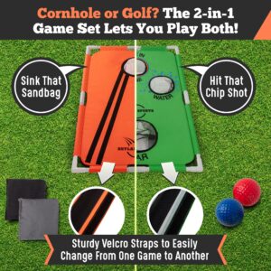 Brylan Sports 2 in 1 Chipping Golf and Cornhole Game Set - with All Accessories Including Cornhole Carrying Case and Perfect for Backyard Games, Outdoor Yard Games and Camping Games.