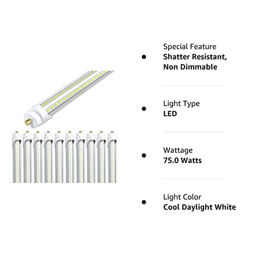 ELEKICO 75w 8ft Led Bulbs, 9500lm 5000k 8' Led Bulbs, V Shaped Clear Cover T8 Led Tube Lights 8ft, T8 Led Bulbs 8 Foot, 8' Led Replacement for T8 T10 T12 F96t12 Fluorescent Tubes