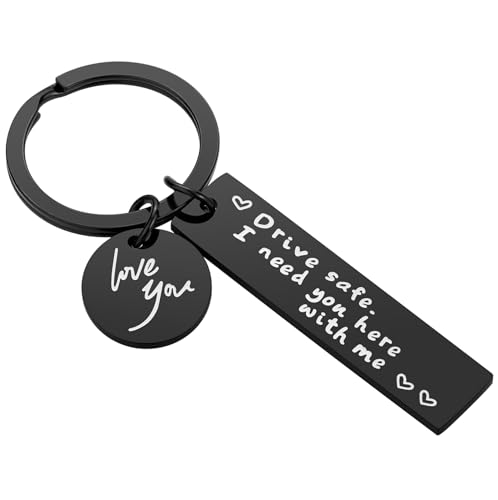 iWenSheng Drive Safe Keychain for Boyfriend - Drive Safe I Need You Here With Me Black Keyring Christmas Birthday Valentine’s Day Gifts for Him Boyfriend Husband Gifts