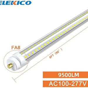 ELEKICO 75w 8ft Led Bulbs, 9500lm 5000k 8' Led Bulbs, V Shaped Clear Cover T8 Led Tube Lights 8ft, T8 Led Bulbs 8 Foot, 8' Led Replacement for T8 T10 T12 F96t12 Fluorescent Tubes