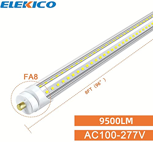 ELEKICO 75w 8ft Led Bulbs, 9500lm 5000k 8' Led Bulbs, V Shaped Clear Cover T8 Led Tube Lights 8ft, T8 Led Bulbs 8 Foot, 8' Led Replacement for T8 T10 T12 F96t12 Fluorescent Tubes