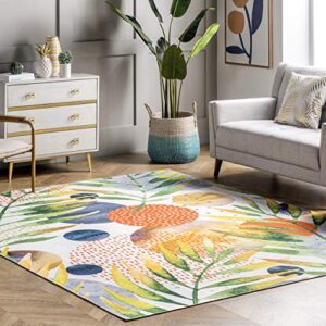 nuloom amelia machine washable tropical ultra thin area rug, 4' x 6', green