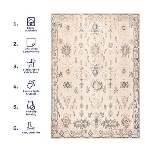 nuLOOM August Tribal Machine Washable Area Rug, 5' x 8', Light Grey, Rectangular, 0.15" Thick