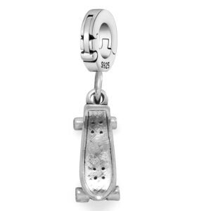 skateboard 925 sterling silver charm bead for pandora & similar charm bracelets or necklaces