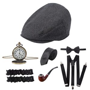 1920s accessories for men 20s gatsby newsboy hat accessories set gangster suspenders pocket watch