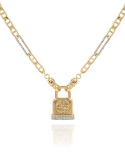 guess womens gold-tone chain necklace logo padlock pendant