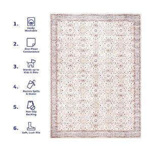 nuLOOM Gemma Machine Washable Transitional Floral Area Rug, 5' x 8', Beige, Rectangular, 0.15" Thick