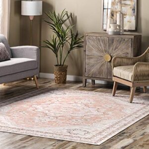 nuloom tracie machine washable floral medallion area rug, 5' x 8', peach