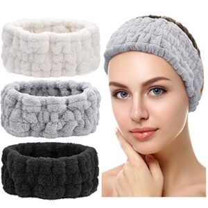 chuangdi 3 pieces spa facial headband for makeup and washing face terry cloth hairband yoga sports shower facial elastic head band wrap for women(black, white, light grey)