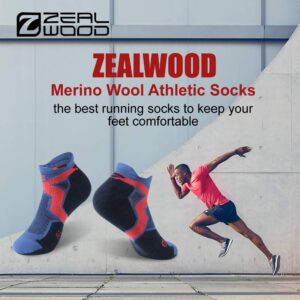 Ankle Athletic Socks, ZEALWOOD Merino Wool Socks No Show Low Cut Socks Compression Running Socks Tennis Golf Womens Mens Ankle Wool Hiking Socks Women Men Moisture Wicking Socks 3 Pairs Blue/Black M