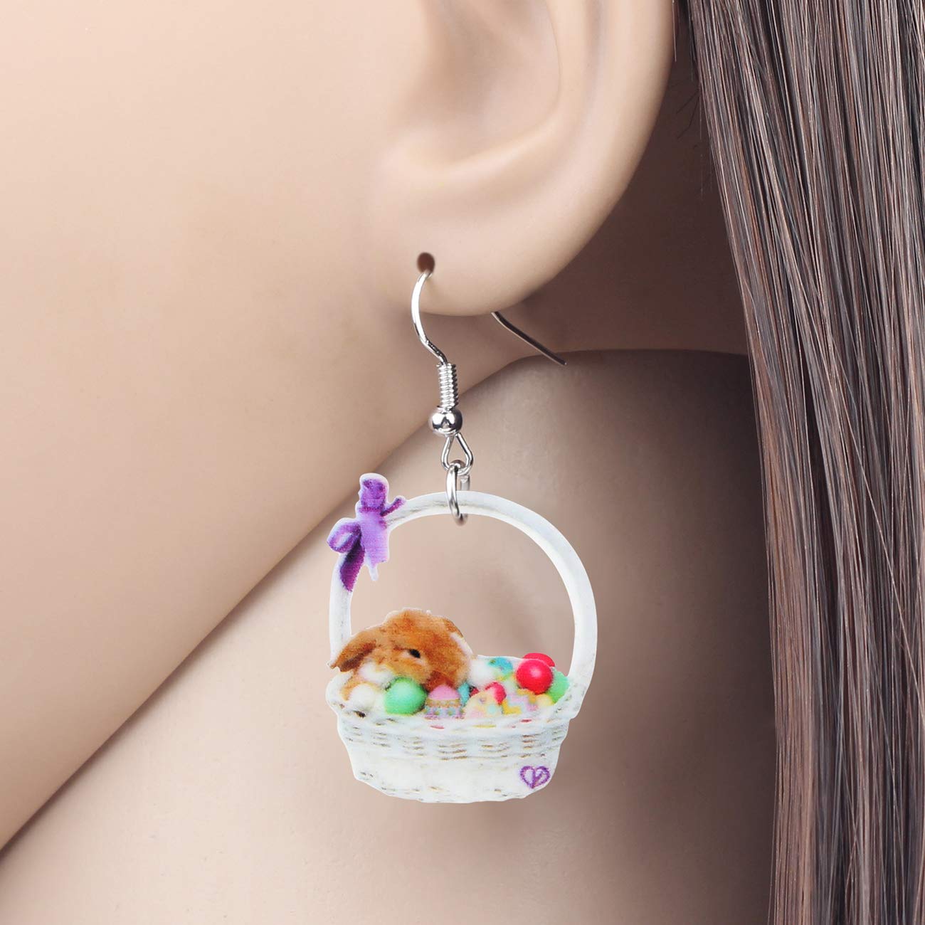 DOWAY Acrylic Easter Basket Eggs Rabbit Bunny Earrings Drop Dangle Jewelry for Women Funny Party Gifts (Multicolor-2)