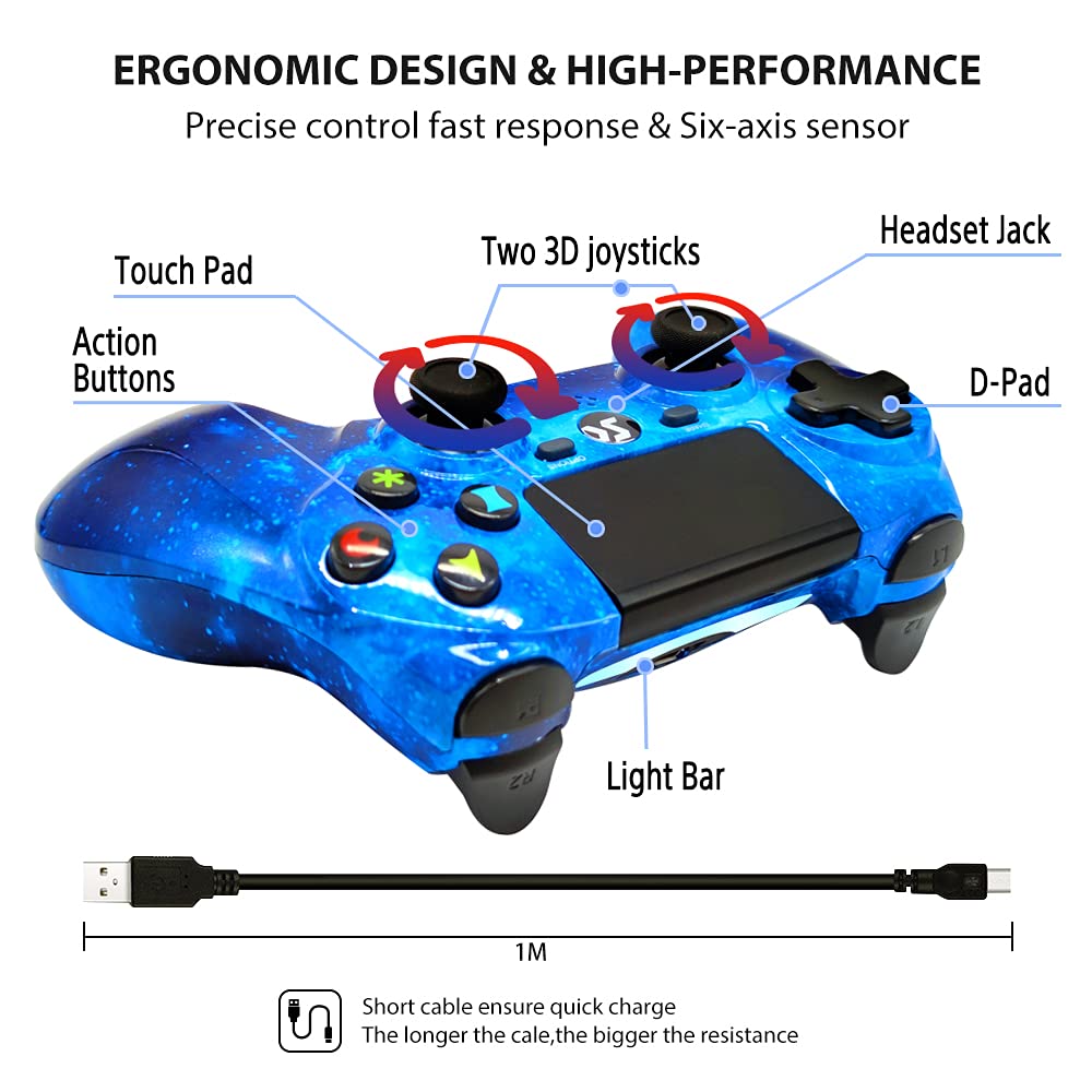 Controller for PS4, Wireless Controller 2 Pack for Sony PlayStation 4/Slim/Pro, Remote Control with 6-Axis Motion Sensor/Double Vibration/Sensitive Touch Pad/Speaker & 3.5mm Audio Jack/800mAh Battery