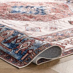 nuLOOM Eliza Machine Washable Traditional Medallion Ultra Thin Area Rug, 5x8, Multi