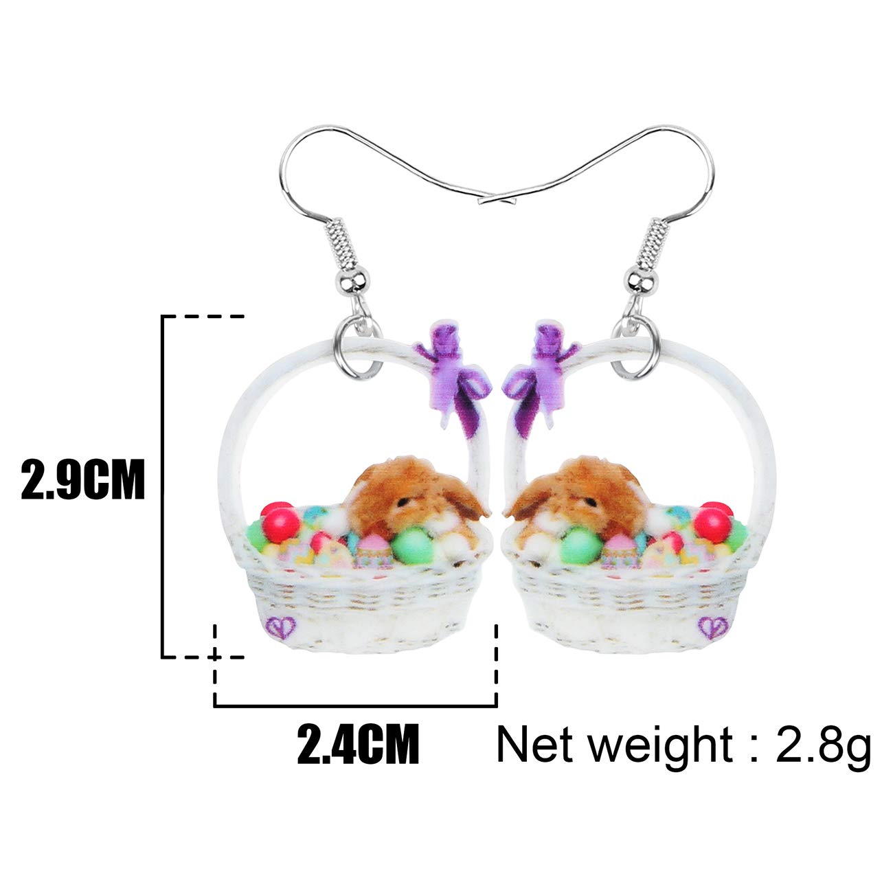 DOWAY Acrylic Easter Basket Eggs Rabbit Bunny Earrings Drop Dangle Jewelry for Women Funny Party Gifts (Multicolor-2)