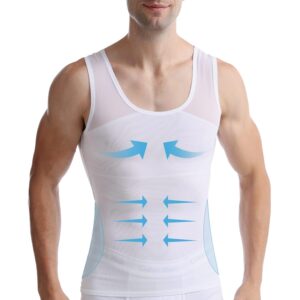 isup mens slimming body shaper shirt chest compression tank top tummy control undershirt shaperwear white