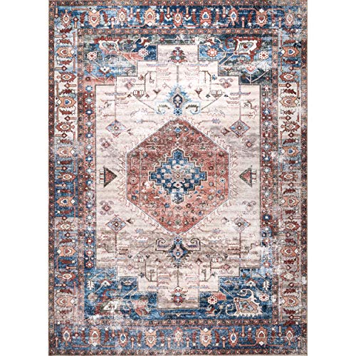 nuLOOM Eliza Machine Washable Traditional Medallion Ultra Thin Area Rug, 5x8, Multi