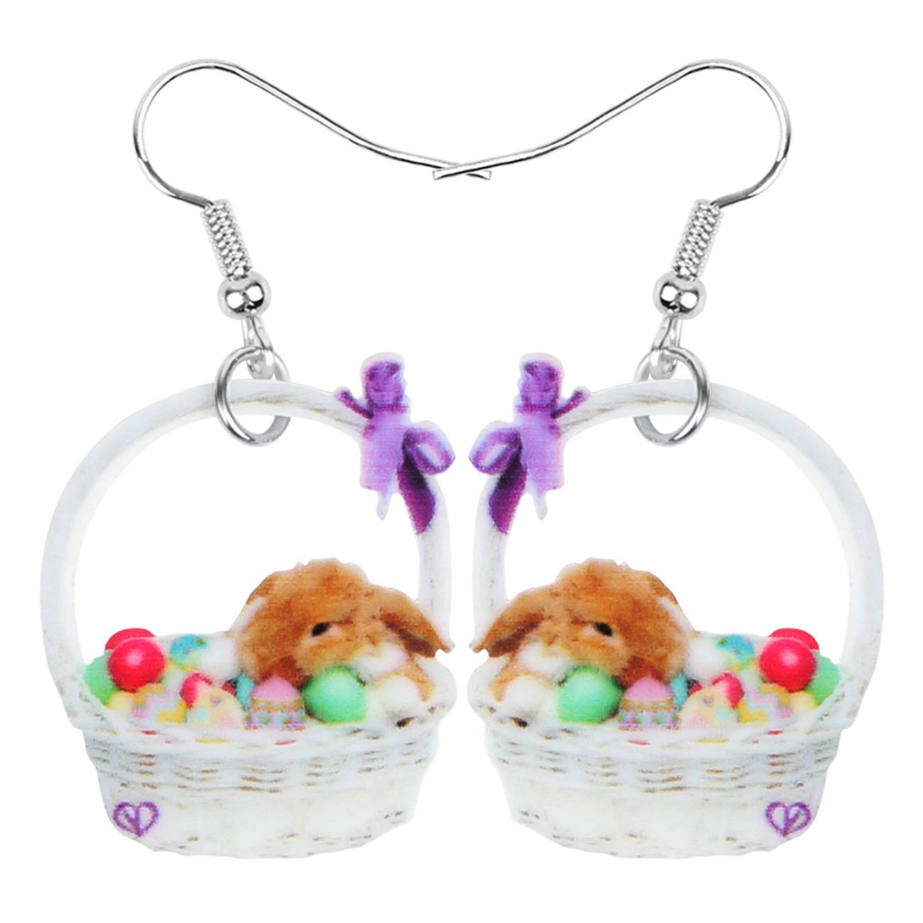 DOWAY Acrylic Easter Basket Eggs Rabbit Bunny Earrings Drop Dangle Jewelry for Women Funny Party Gifts (Multicolor-2)