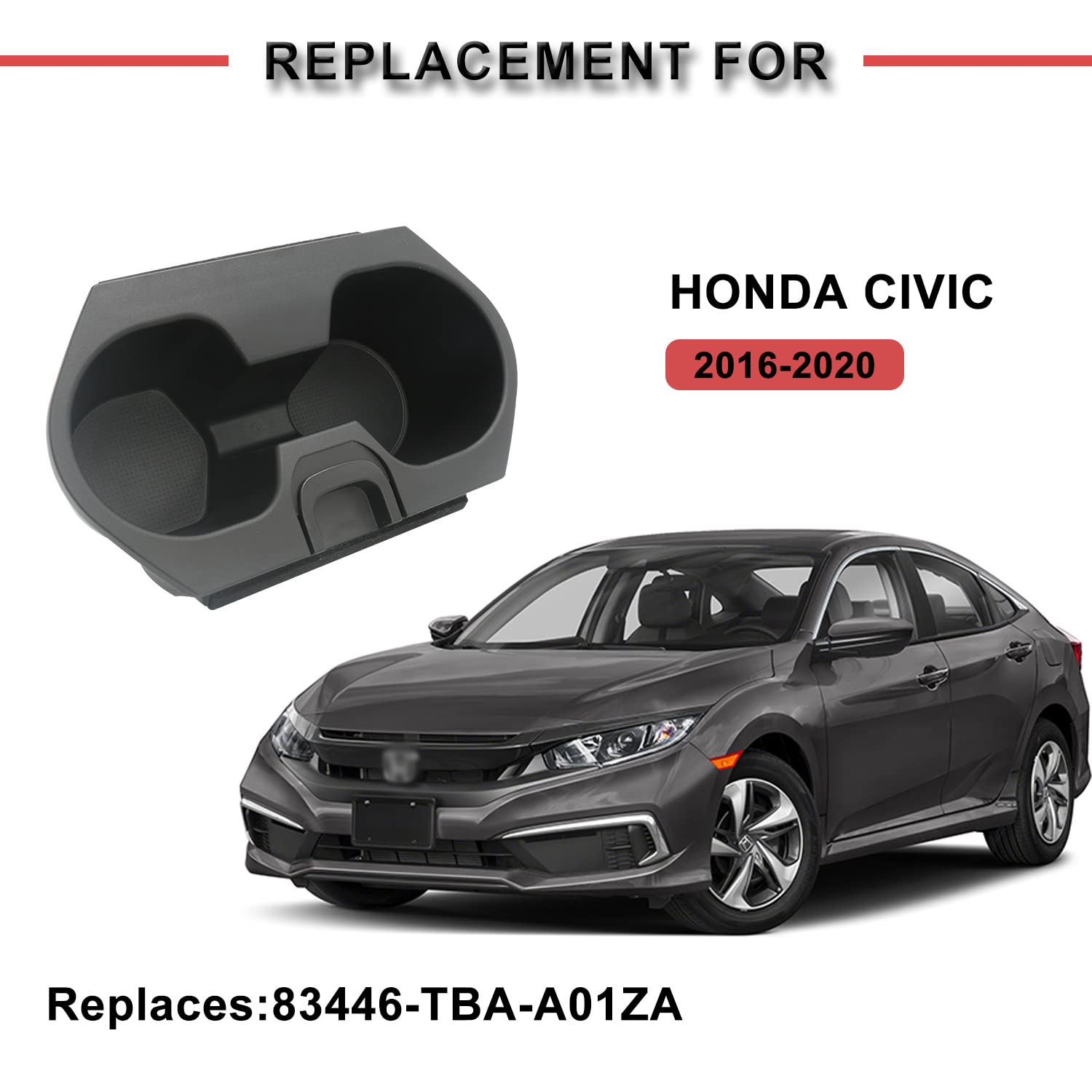 Cup Holder Honda Civic Accessories Compatible with Honda Civic 10th Gen Ex Lx Si Coupe Sedan Sport Hatchback 2016 2017 2018 2019 2020 Center Console Drink Bottle Holder 83446-TBA-A01ZA