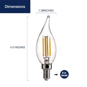 FLSNT LED Candelabra Bulbs, Dimmable CA11 E12 LED Chandelier Light Bulbs, 2700K Soft White, 4W (40W Equivalent), 450LM, 12 Pack