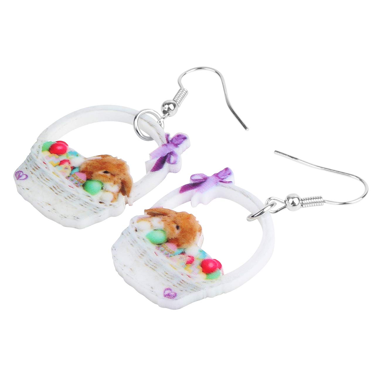 DOWAY Acrylic Easter Basket Eggs Rabbit Bunny Earrings Drop Dangle Jewelry for Women Funny Party Gifts (Multicolor-2)