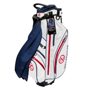 zero friction white golf stand bag, bonus 40" golf towel & men's universal-fit golf glove included